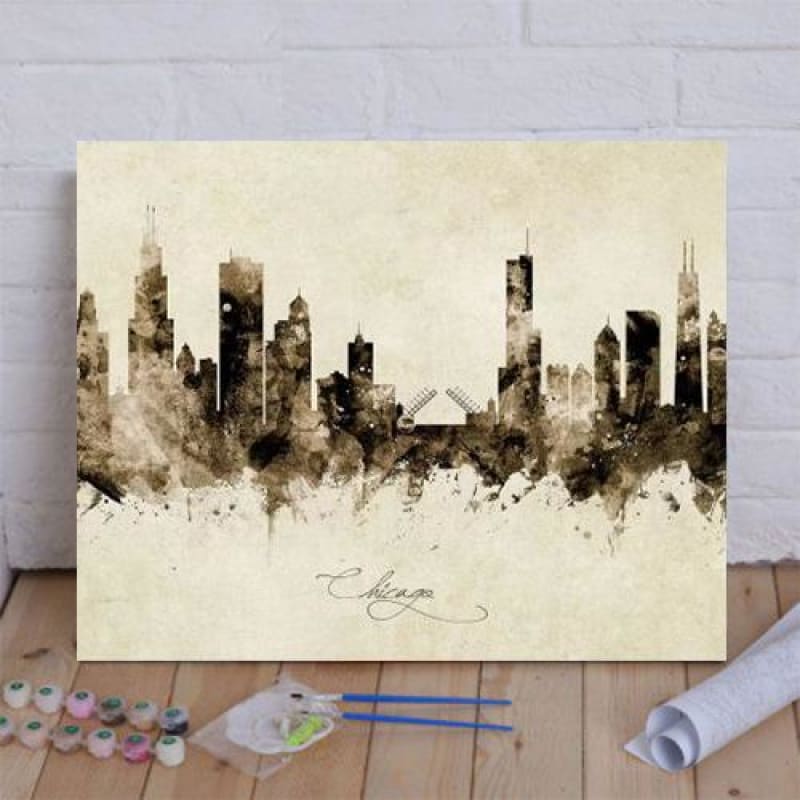 Chicago Illinois Skyline Paint By Numbers Kit – Adult Paint By Numbers