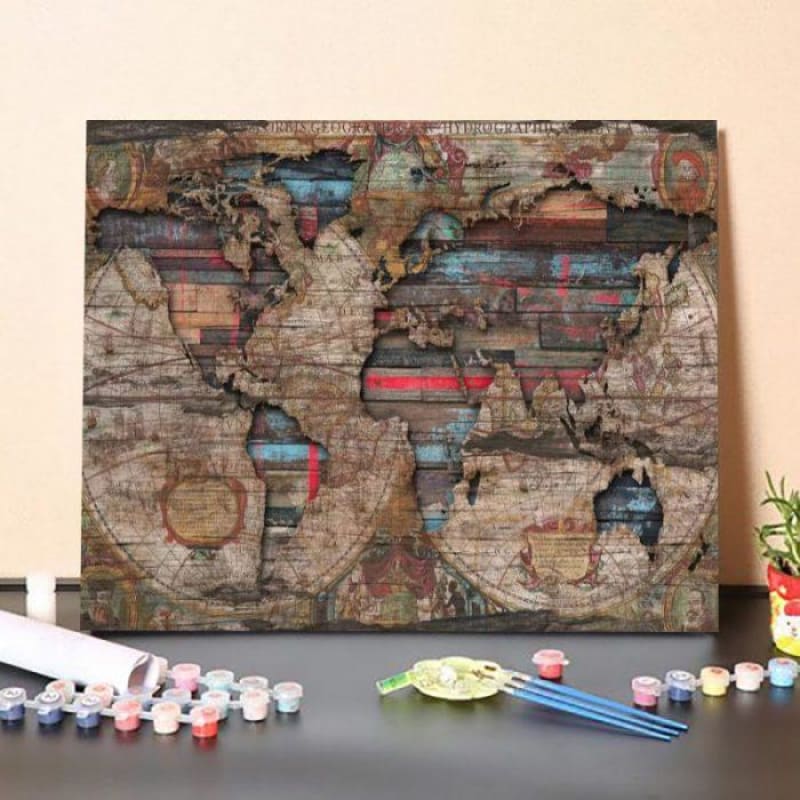 Distressed World Map – Paint By Numbers Kit – Adult Paint By Numbers