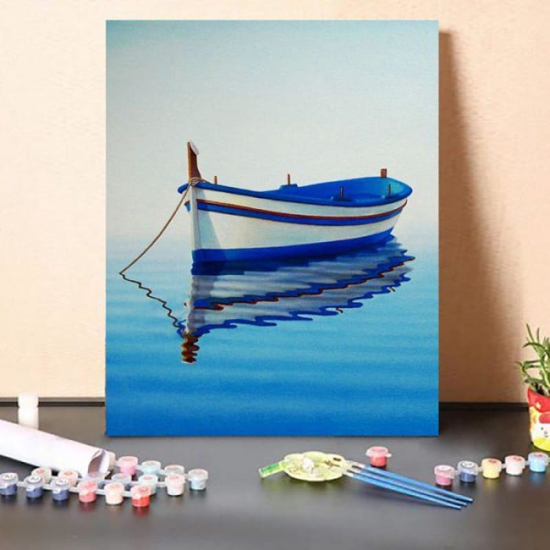 Paint by Numbers Kit Blue and White Color Boat – Adult Paint By Numbers