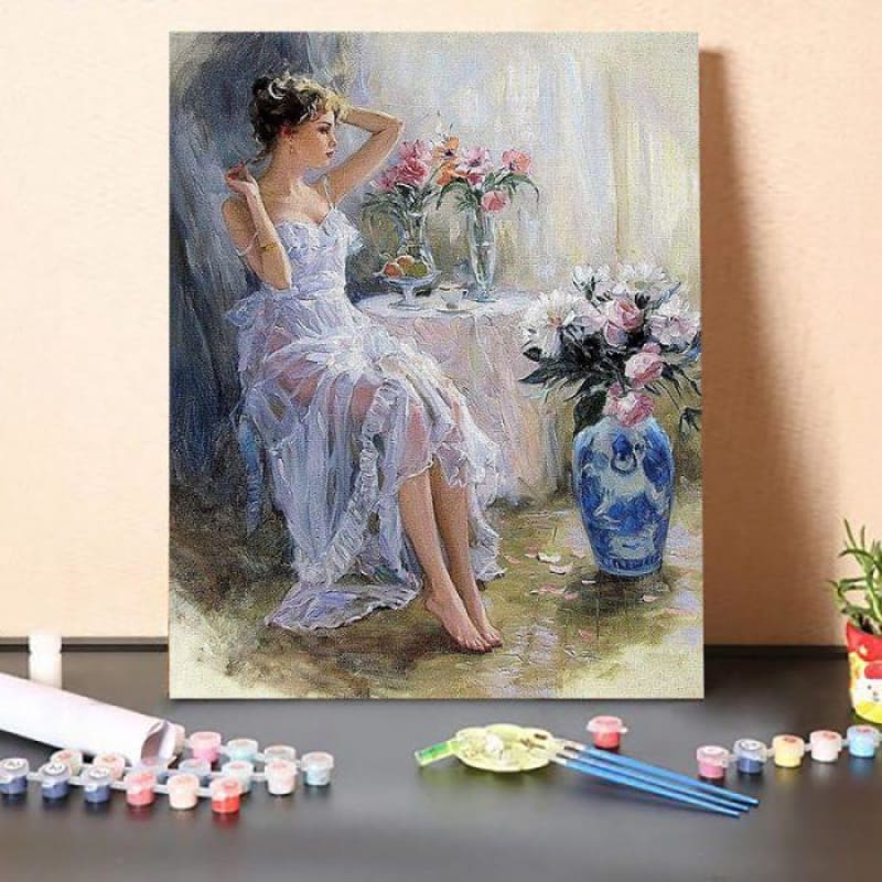 Paint By Numbers Kit-Girl Dressing Up – Adult Paint By Numbers