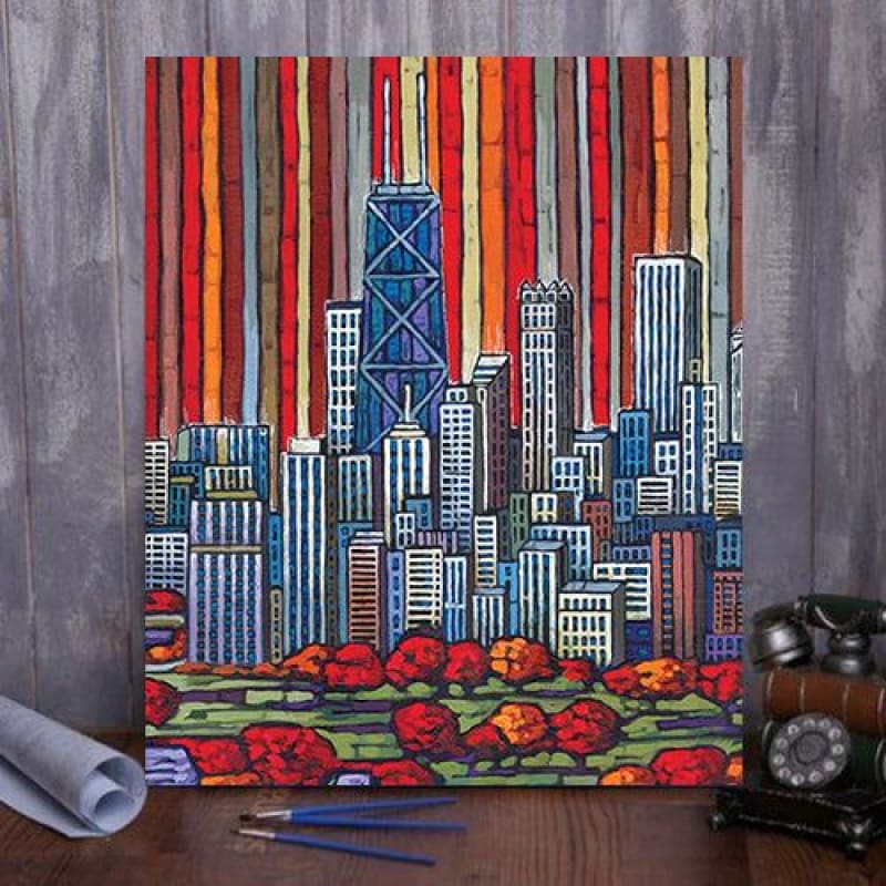 Red Chicago Skyline Paint By Numbers Kit – Adult Paint By Numbers