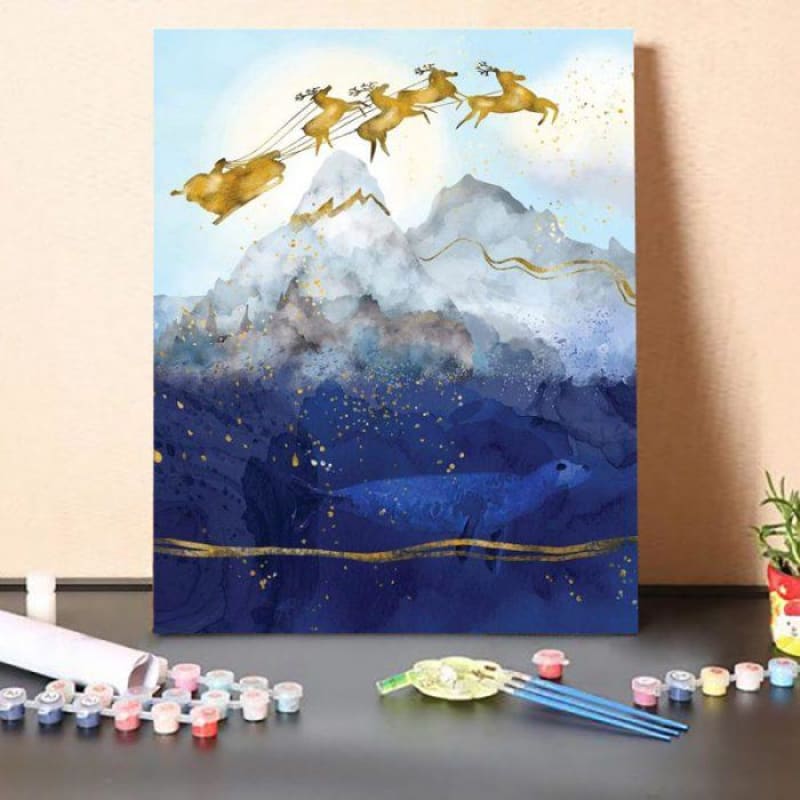 Santa Claus And His Reindeer Over The North Pole – Paint By Numbers Ki ...