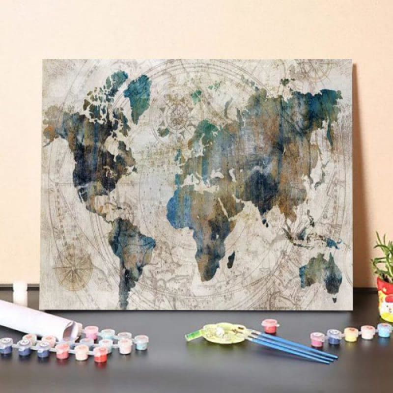 World Map Indigo – Paint By Numbers Kit – Adult Paint By Numbers