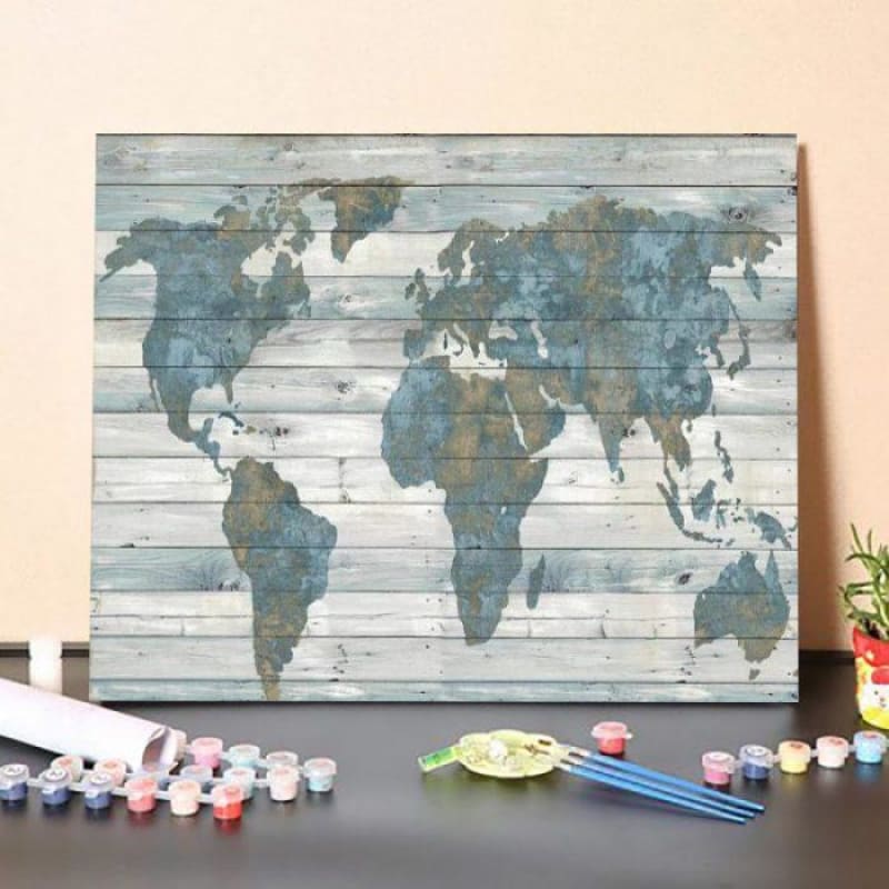 World Map On Wood – Paint By Numbers Kit – Adult Paint By Numbers